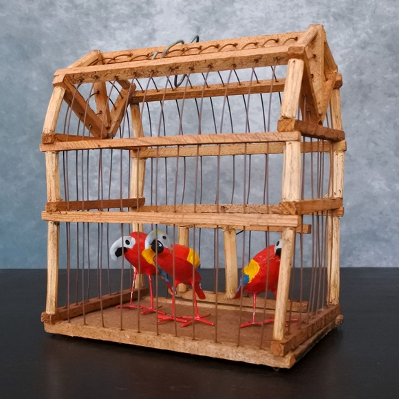 Vintage | Art | Vintage Wooden Birdcage Macaw Parrot Paper Mache ...